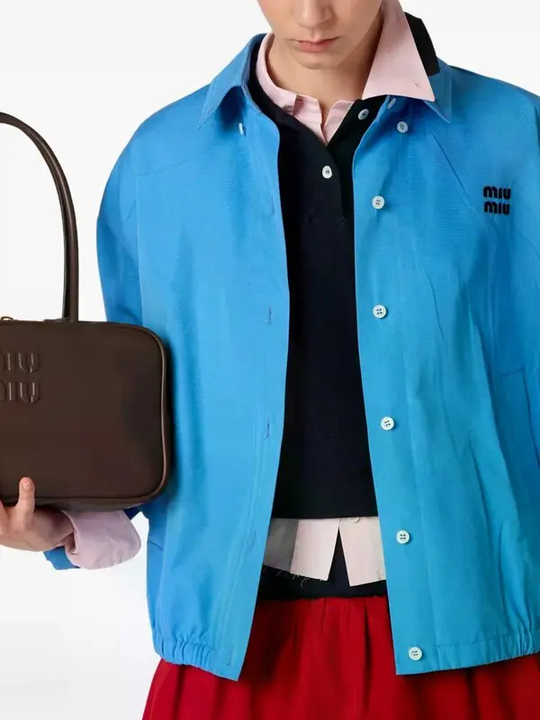 Miu Miu Cotton Poplin Shirt Jacket With Embroidered Logo - Blue