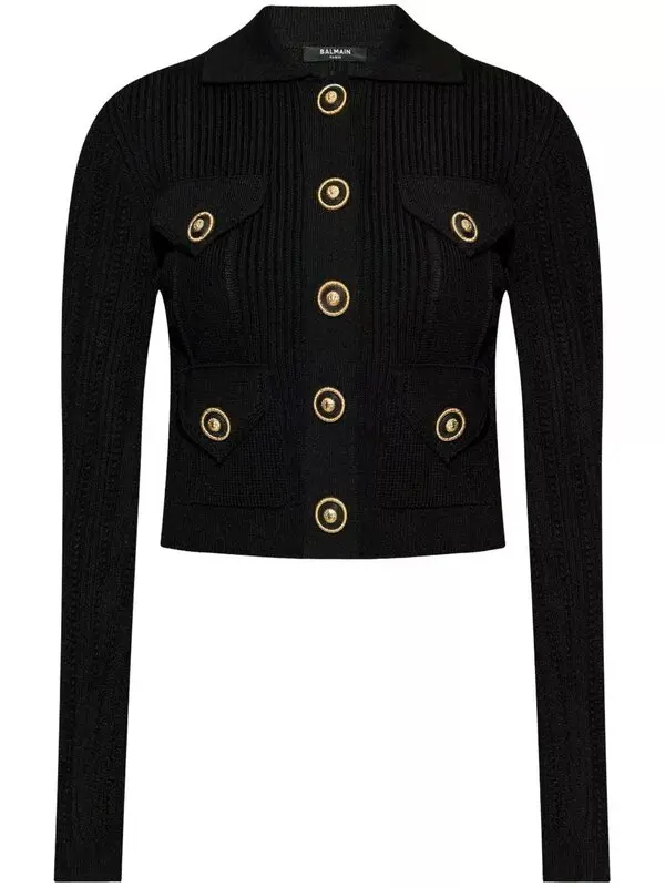 Balmain Openwork-detailed Ribbed-knit Cardigan - Black