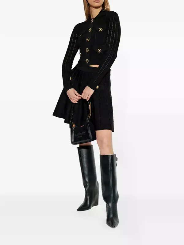 Balmain Openwork-detailed Ribbed-knit Cardigan - Black