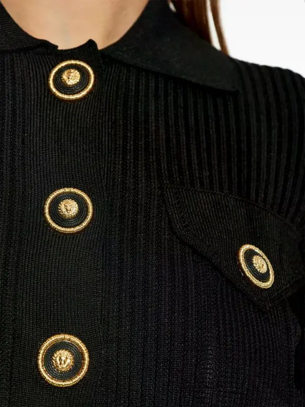 Balmain Openwork-detailed Ribbed-knit Cardigan - Black