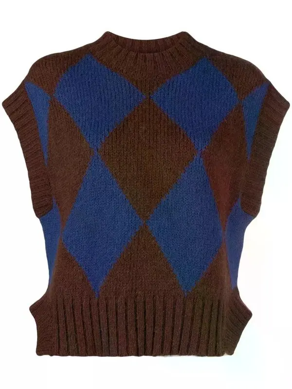 La DoubleJ Argyle-check Knitted Vest - Brown