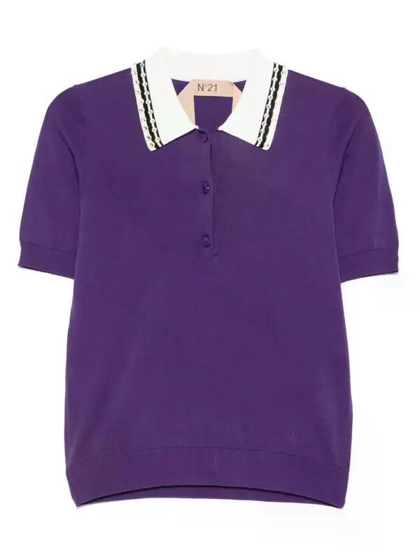 N°21 Crystal-embellished Polo Top - Purple