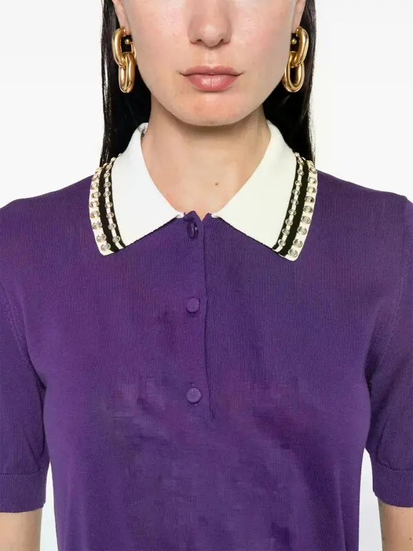 N°21 Crystal-embellished Polo Top - Purple