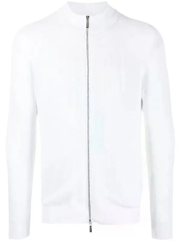 MOORER Zip-up Ribbed Knit Sweatshirt - White