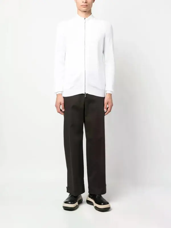 MOORER Zip-up Ribbed Knit Sweatshirt