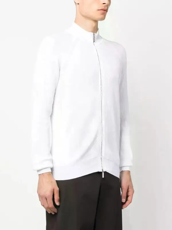 MOORER Zip-up Ribbed Knit Sweatshirt