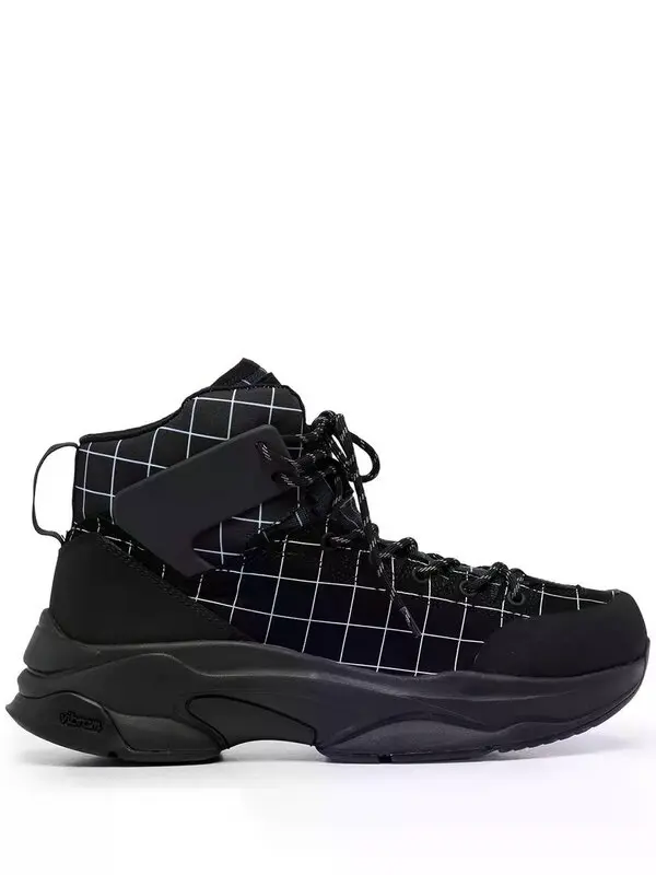 Undercover Lace-up Checked Ankle Boots - Black