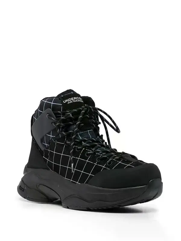 Undercover Lace-up Checked Ankle Boots - Black