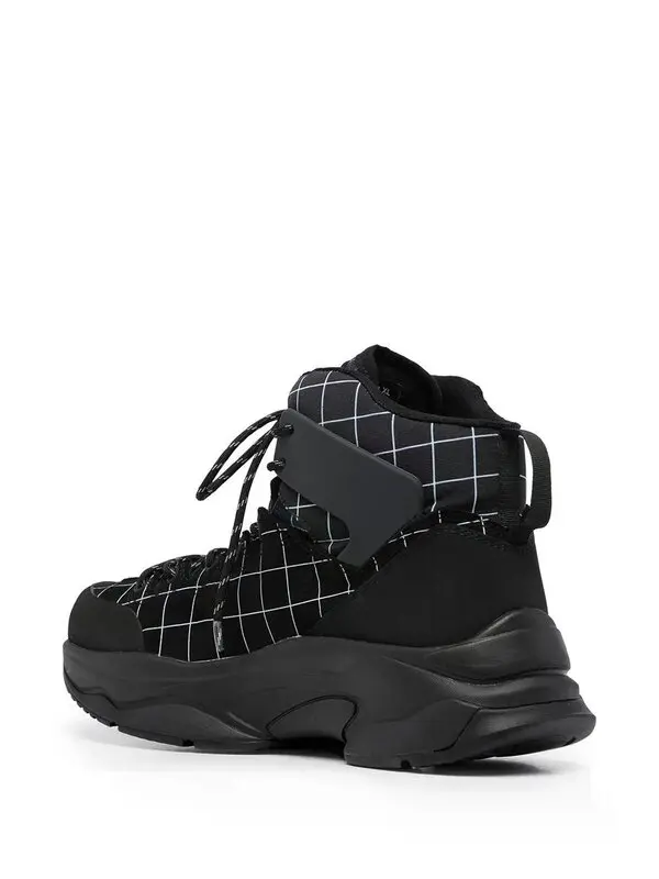 Undercover Lace-up Checked Ankle Boots - Black
