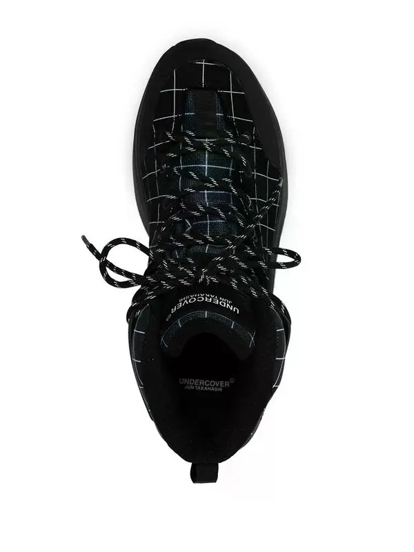 Undercover Lace-up Checked Ankle Boots - Black