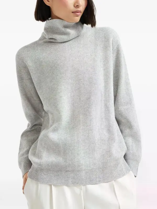 Brunello Cucinelli Roll-neck Fine Knit Sweater - Grey