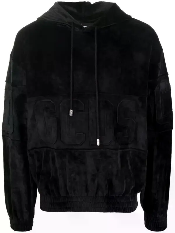 Gcds Logo-patch Velvet Hoodie