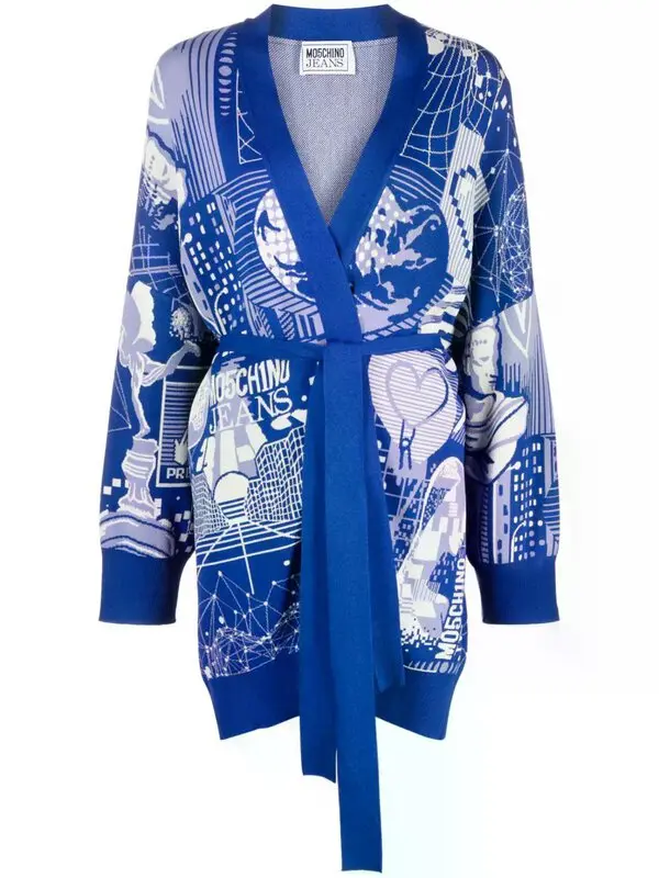 Moschino Graphic Print Wrap Cardigan - Blue