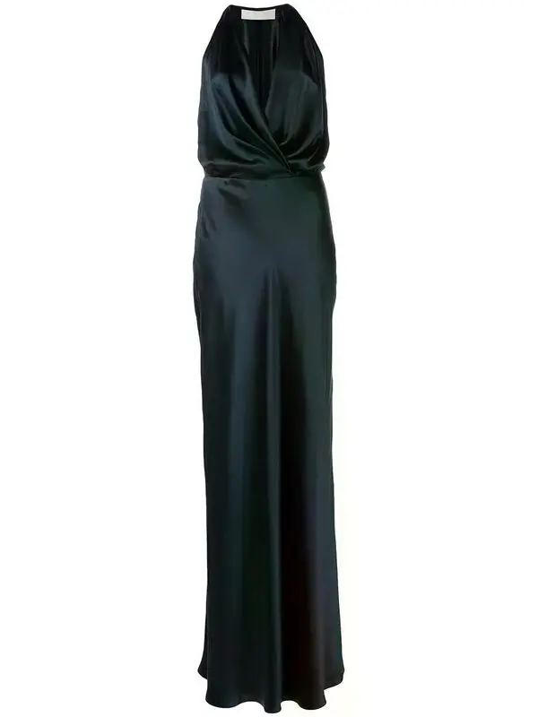 Michelle Mason Draped Halterneck Gown - Blue