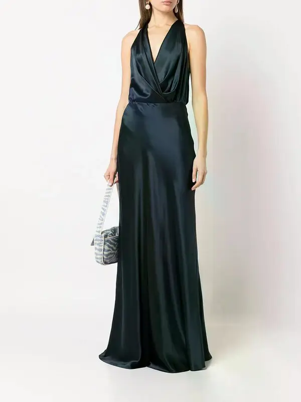 Michelle Mason Draped Halterneck Gown - Blue