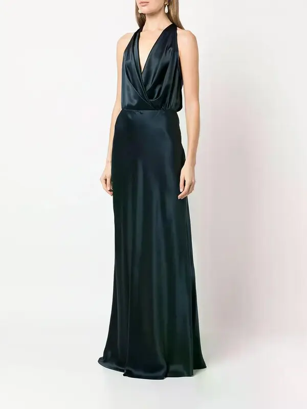 Michelle Mason Draped Halterneck Gown - Blue
