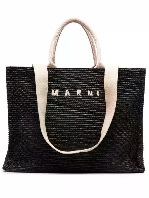 Marni Logo-embroidered Raffia Tote Bag