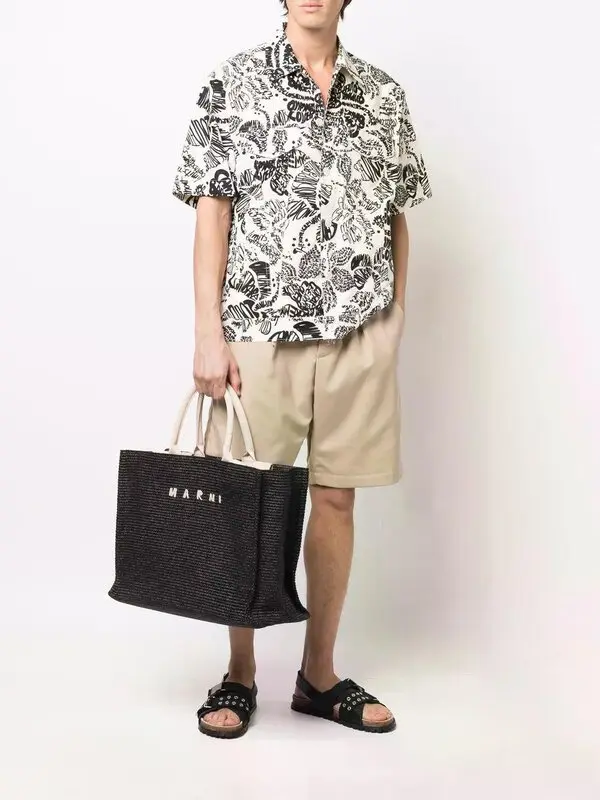 Marni Logo-embroidered Raffia Tote Bag
