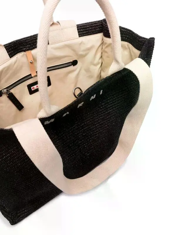 Marni Logo-embroidered Raffia Tote Bag