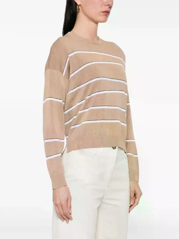 Peserico Striped Crew Neck Jumper - Brown