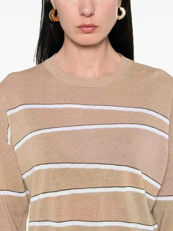 Peserico Striped Crew Neck Jumper - Brown