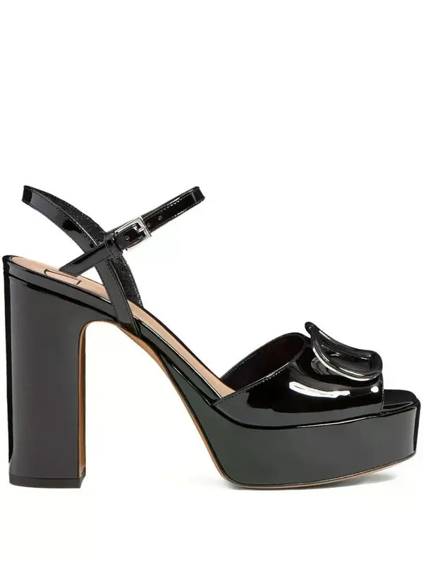 Valentino Garavani V-logo Signature Platform Sandals - Black