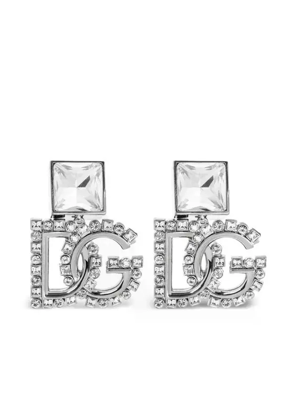 Dolce & Gabbana Logo-plaque Crystal Clip-on Earrings - Silver