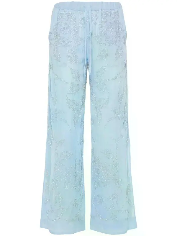 P.a.r.o.s.h Rilda Beaded Wide-leg Trousers - Blue