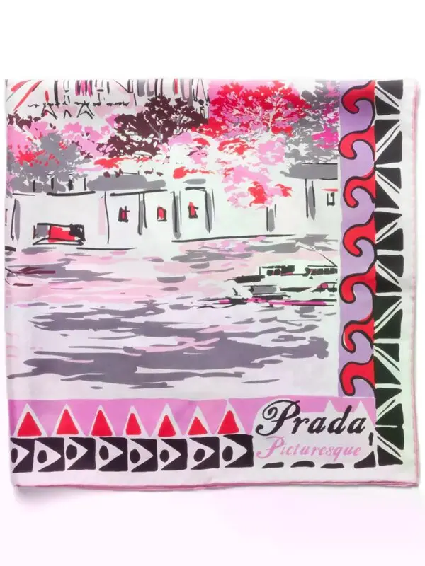 Prada Pittoresque Paris Silk Scarf - Pink