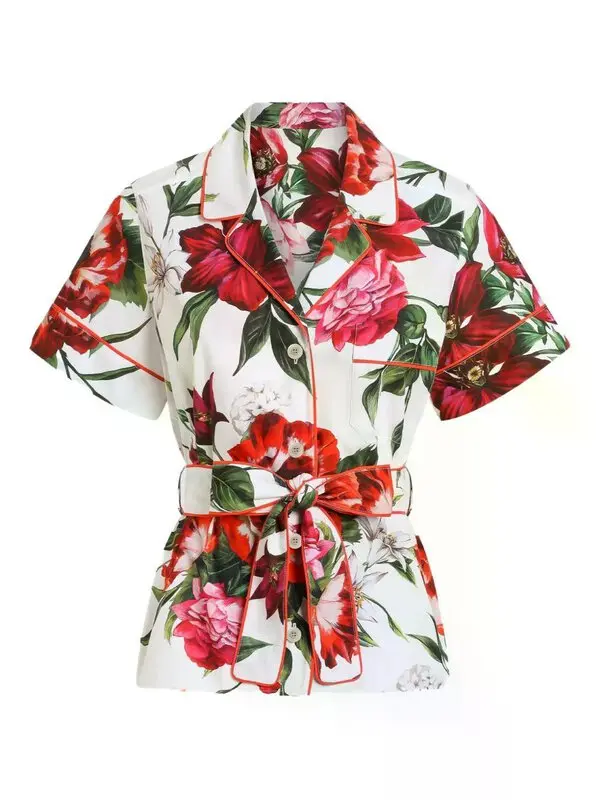 Dolce & Gabbana Floral Print Cotton Shirt - White