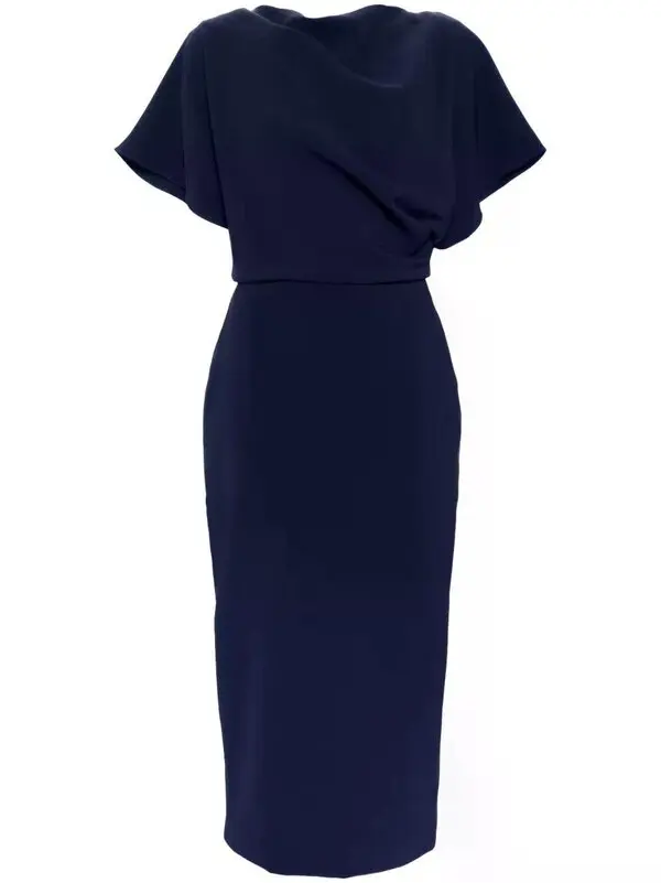 Amsale Draped Detailing Midi Dress - Blue
