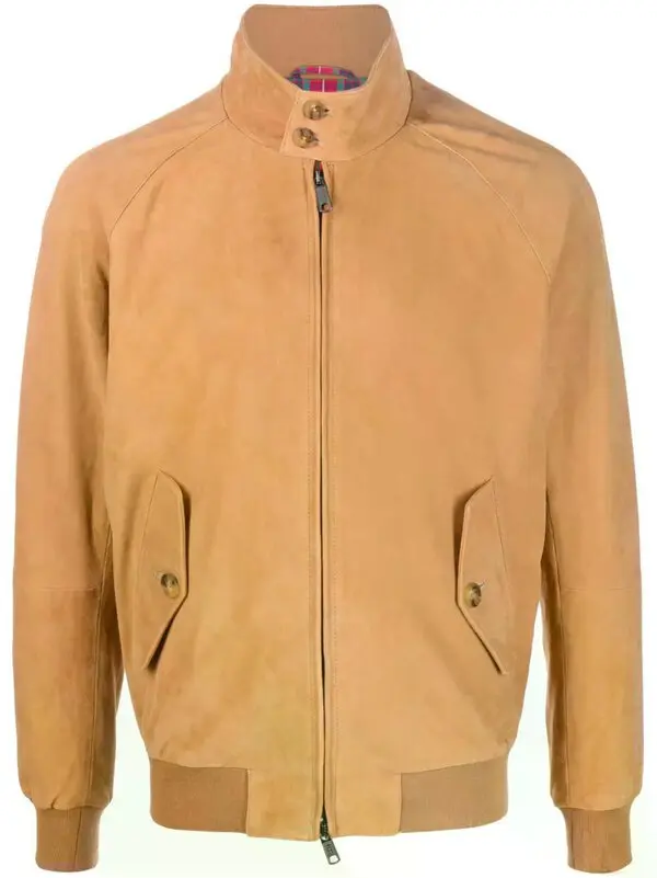 BARACUTA Zip-up Suede Leather Jacket - Neutrals