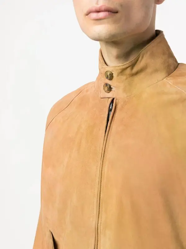 BARACUTA Zip-up Suede Leather Jacket - Neutrals