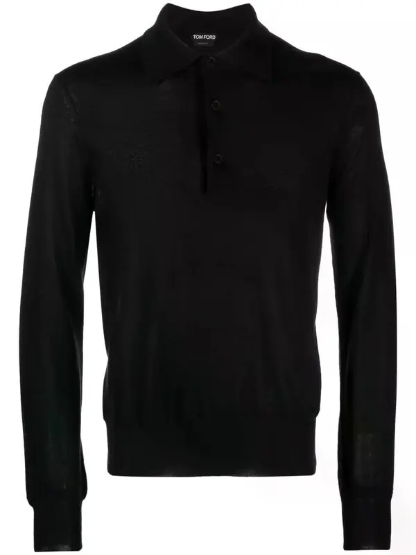 TOM FORD Long-sleeve Knitted Polo Shirt - Black