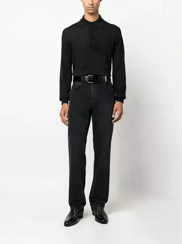 TOM FORD Long-sleeve Knitted Polo Shirt - Black