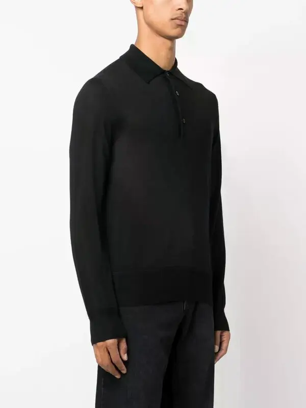 TOM FORD Long-sleeve Knitted Polo Shirt - Black