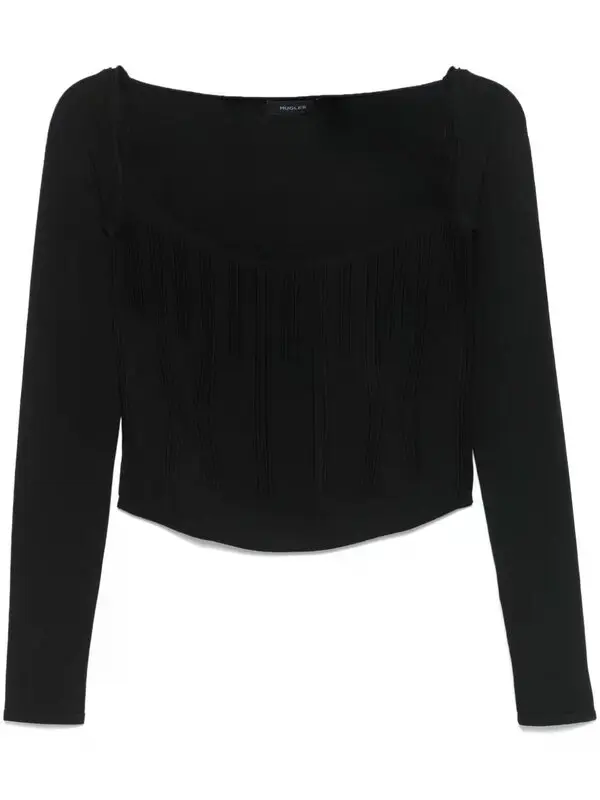 MUGLER Long-sleeved Boning Detail Top - Black