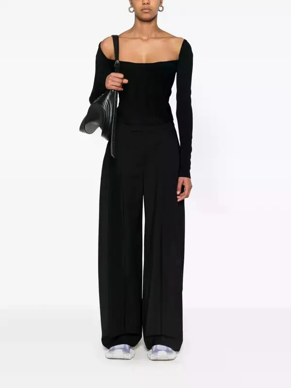 MUGLER Long-sleeved Boning Detail Top - Black