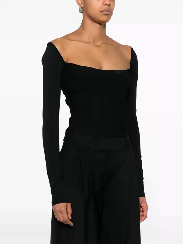 MUGLER Long-sleeved Boning Detail Top - Black
