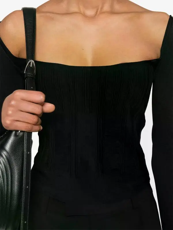 MUGLER Long-sleeved Boning Detail Top - Black