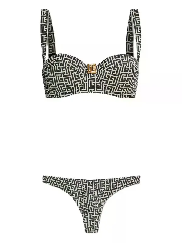 Balmain Graphic Print Bikini Set - Black