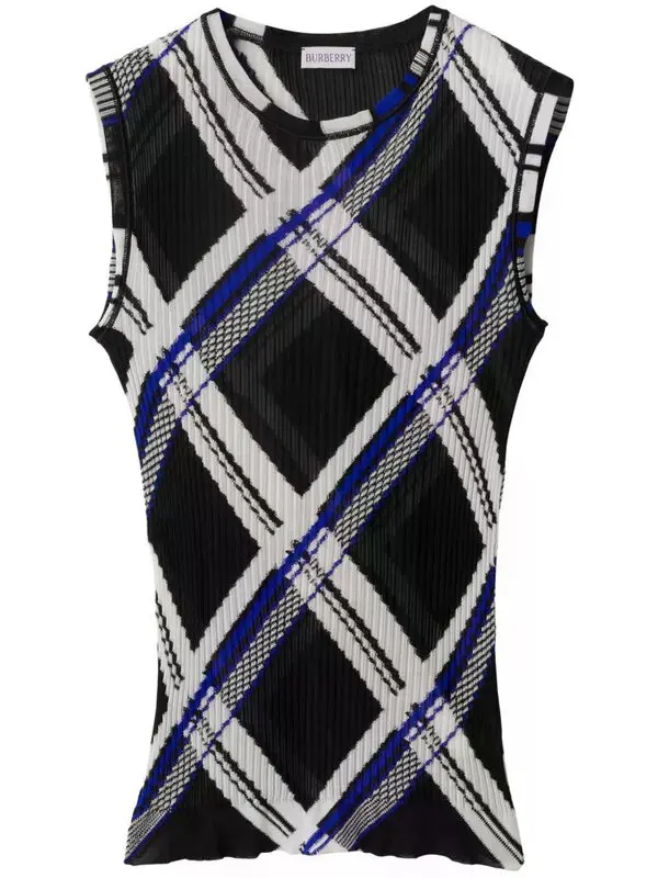 Burberry Checked Silk Top - Black