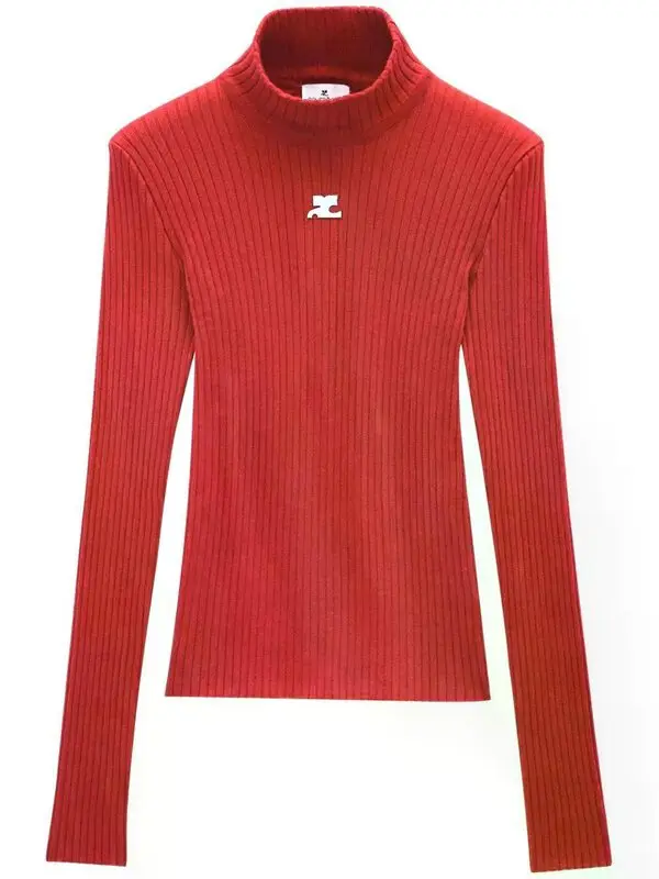 COURREGES Logo-patch Mock-neck Sweater - Red