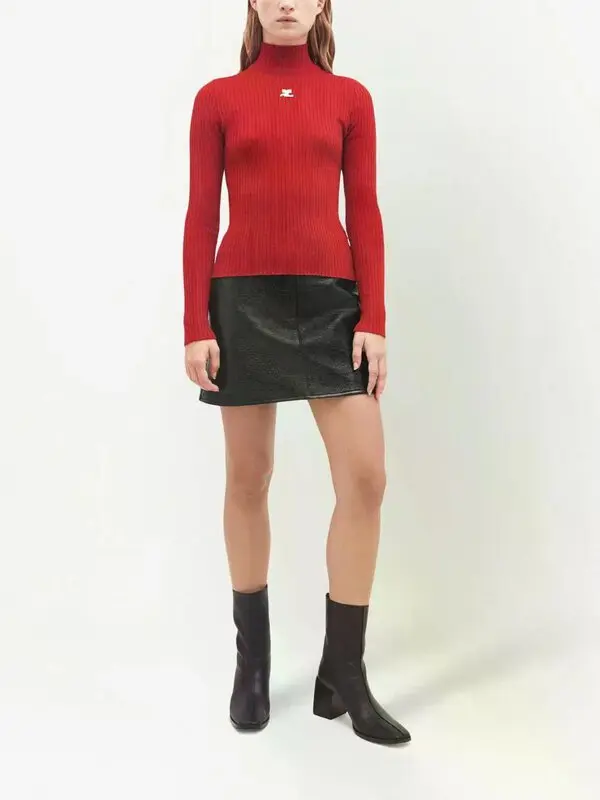 COURREGES Logo-patch Mock-neck Sweater - Red