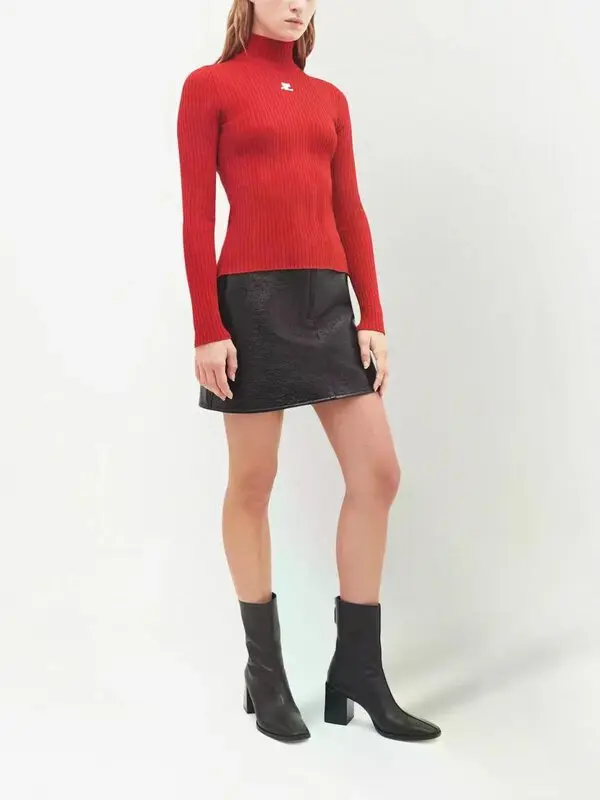 COURREGES Logo-patch Mock-neck Sweater - Red