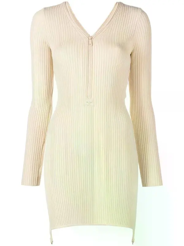 COURREGES Ribbed-knit Zip-up Dress