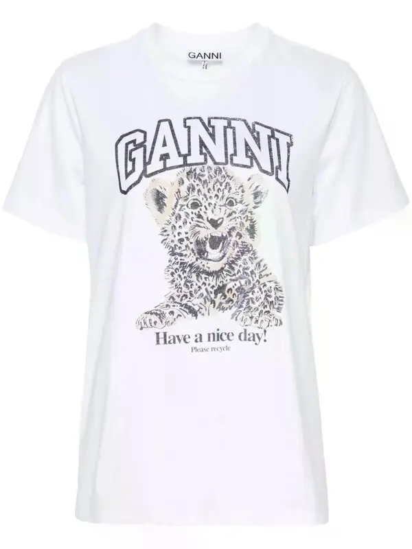 GANNI Leopard Jersey T-shirt - Grey