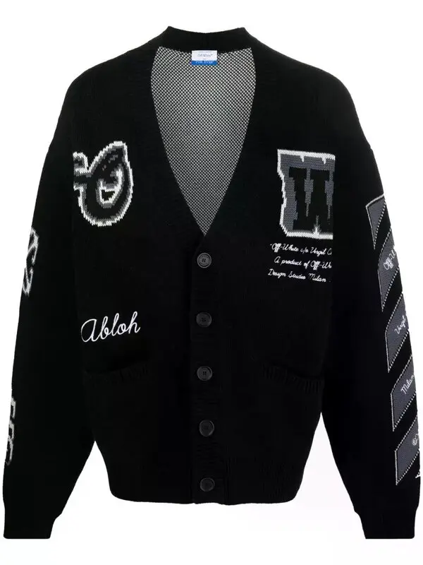 Off-White Intarsia-knit Wool-blend Cardigan