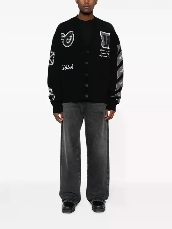 Off-White Intarsia-knit Wool-blend Cardigan