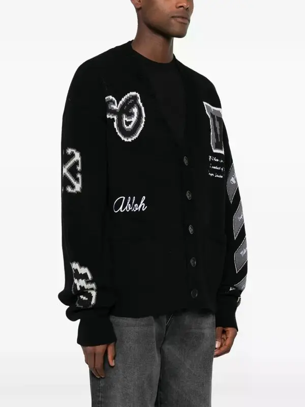 Off-White Intarsia-knit Wool-blend Cardigan